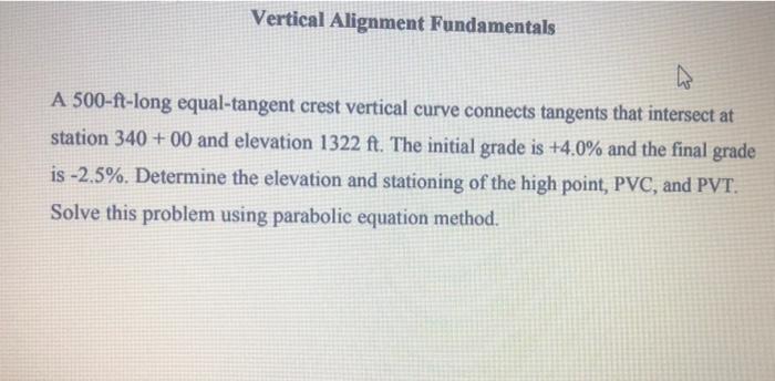 Solved Vertical Alignment Fundamentals W A 500-ft-long | Chegg.com