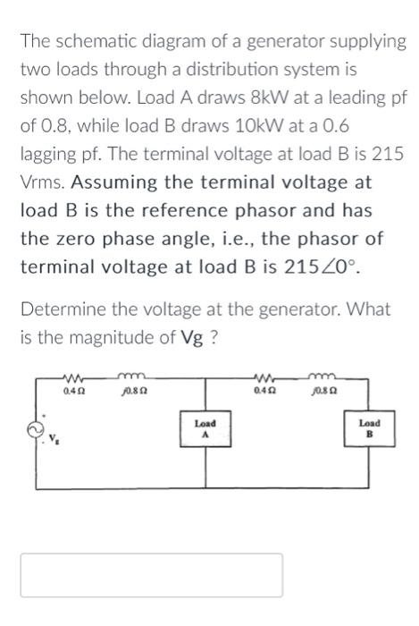 Solved Q 3) The schematic diagram of a generator supplying | Chegg.com