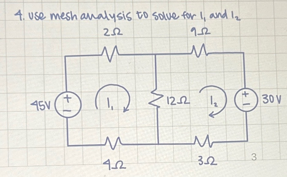 use mesh analysis to solve for I1 ﻿and I2 | Chegg.com