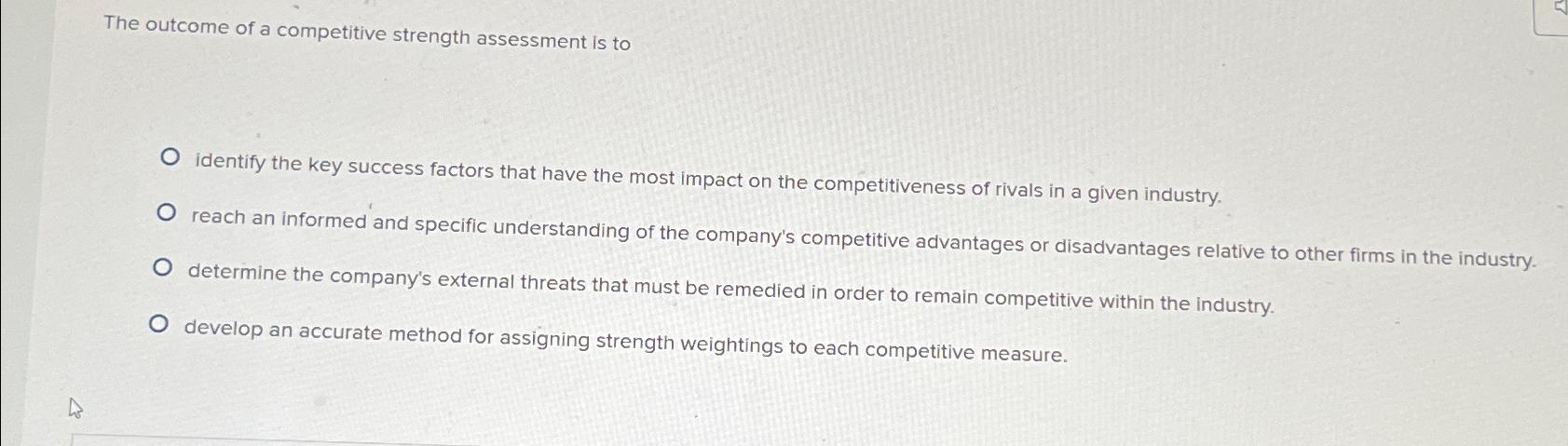 Solved The outcome of a competitive strength assessment is | Chegg.com