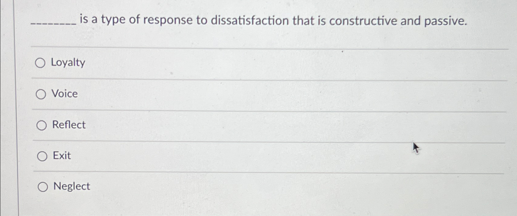 Solved is a type of response to dissatisfaction that is | Chegg.com