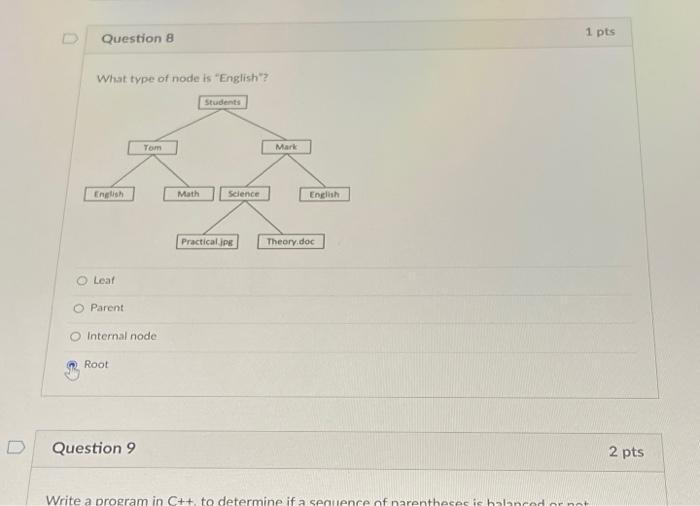 Solved What type of node is "English"? Leaf Parent | Chegg.com