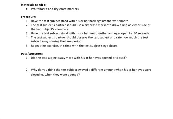 Solved Materials needed: - Whiteboard and dry erase markers | Chegg.com