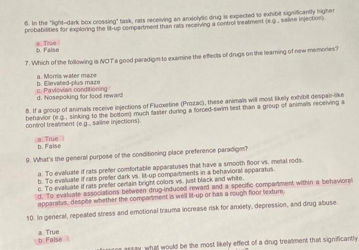 Solved 6. In the "light-dark box crossing" task, rats | Chegg.com