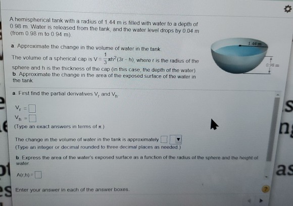 Solved A hemispherical tank with a radius of 1.44 m is | Chegg.com
