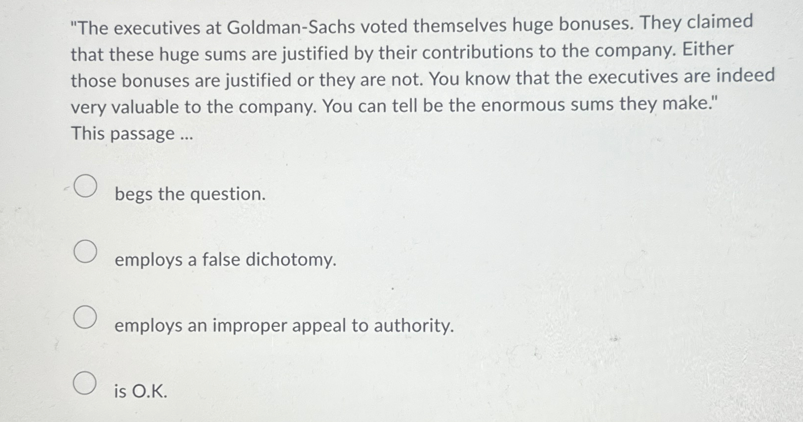 Solved "The executives at Goldman-Sachs voted themselves | Chegg.com