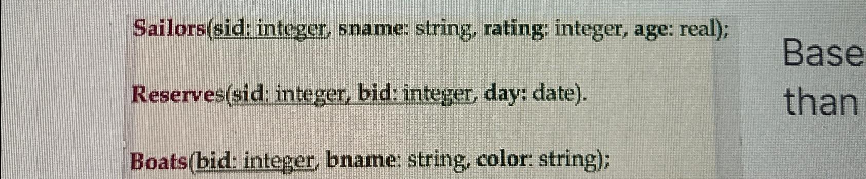 Solved Find the names of sailors with a higher rating than | Chegg.com