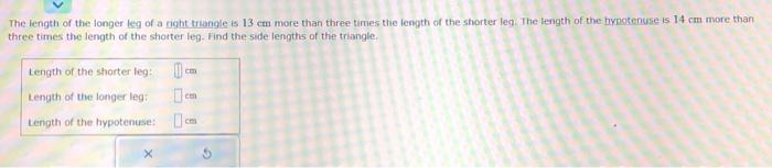Solved The length of the longer leg of a right trkngle is 13 | Chegg.com