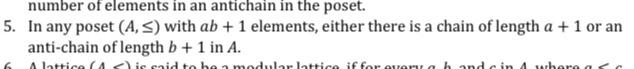 Solved 5. In any poset (A,≤) with ab+1 elements, either | Chegg.com