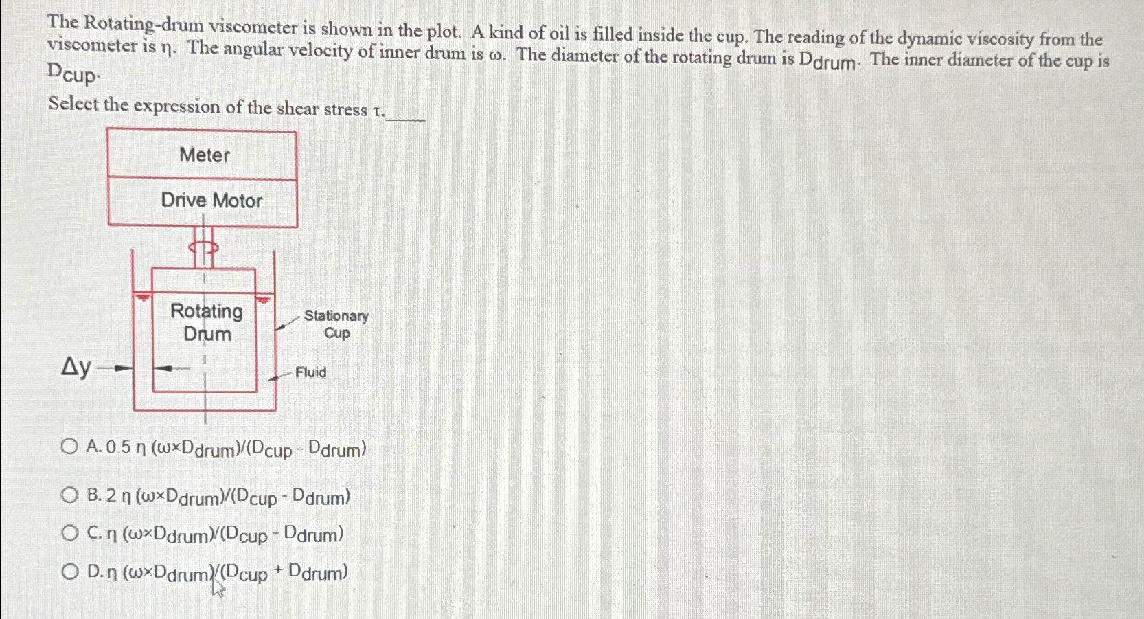 Solved The Rotating-drum viscometer is shown in the plot. A | Chegg.com