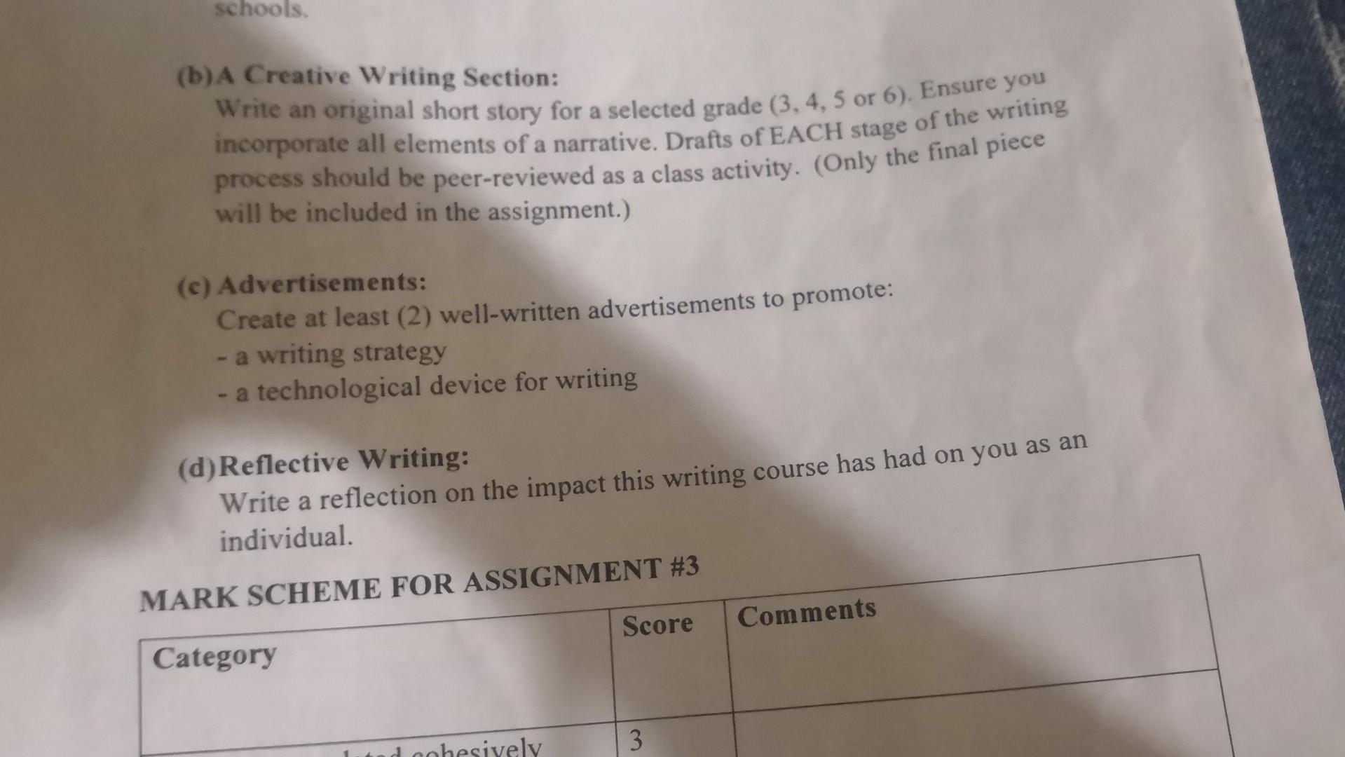 (b) A Creative Writing Section: Write an original | Chegg.com