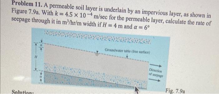 Solved Problem 11. A permeable soil layer is underlain by an | Chegg.com