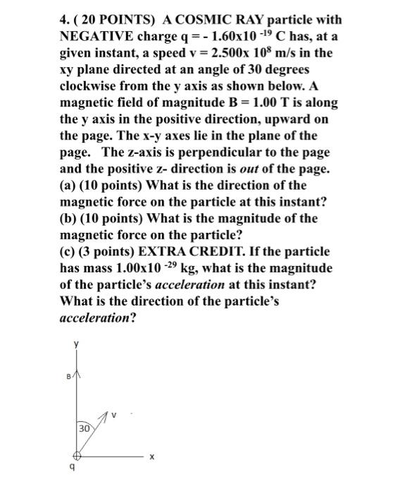 Solved 4. ( 20 POINTS) A COSMIC RAY particle with NEGATIVE | Chegg.com