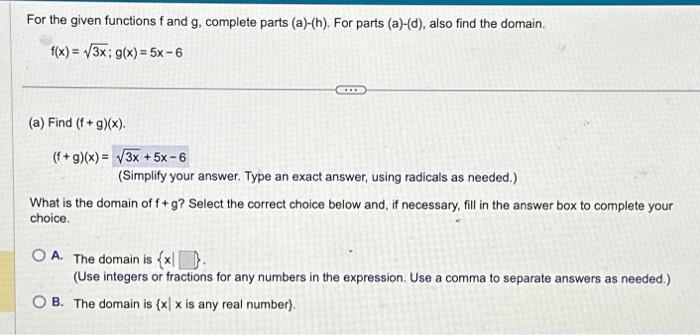Solved For the given functions f and g, complete parts | Chegg.com