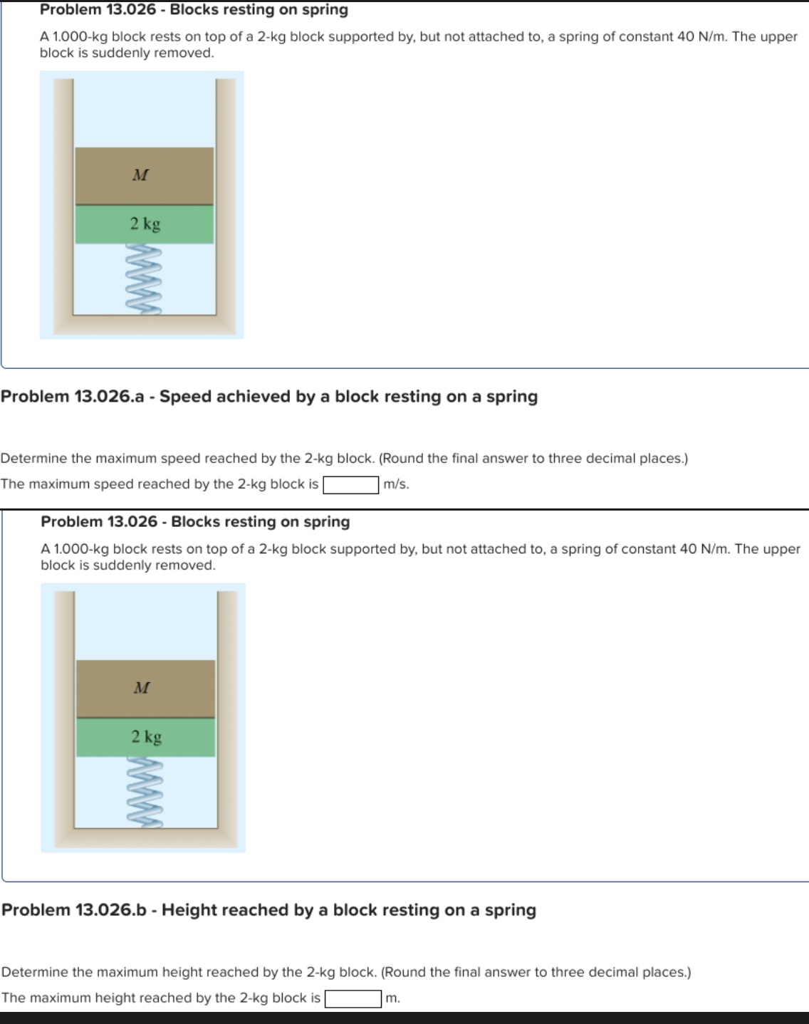 Solved Problem 13.026 - ﻿Blocks resting on springA 1.000-kg | Chegg.com