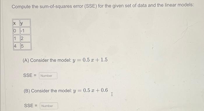 Solved Compute The Sum Of Squares Error Sse For The Given