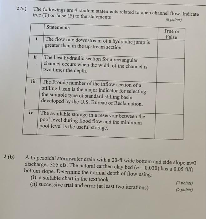 Solved 2 (a) The followings are 4 random statements related | Chegg.com