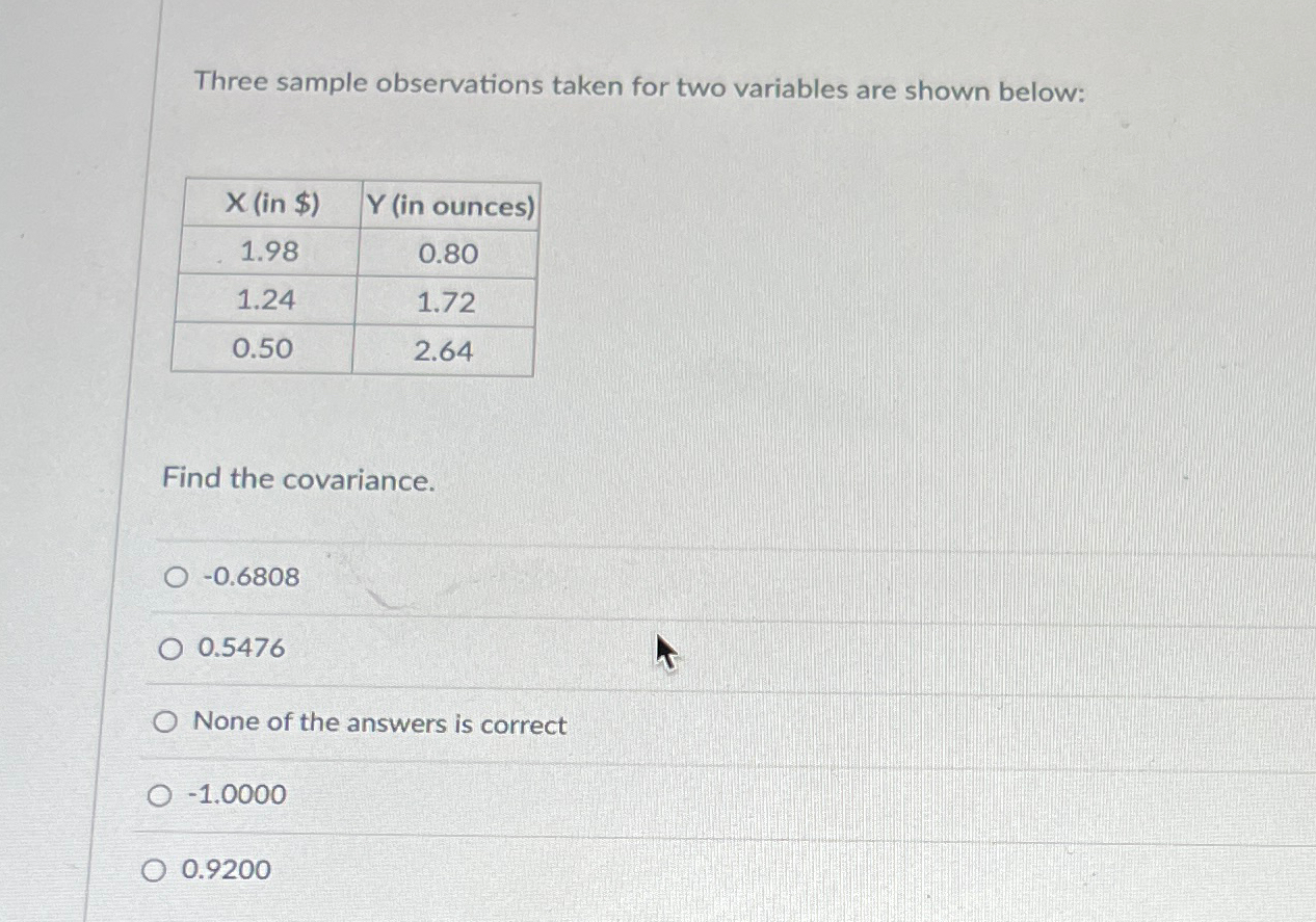 Solved Three sample observations taken for two variables are | Chegg.com