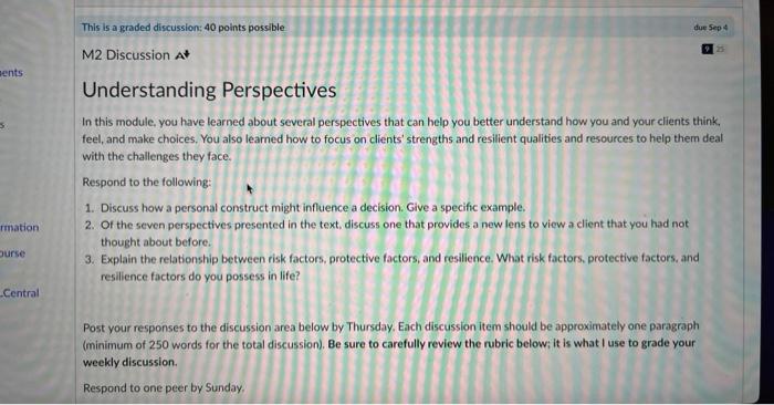 Understanding Perspectives In this module, you have | Chegg.com