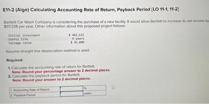 Solved E11-2 (Algo) Calculating Accounting Rate of Return, | Chegg.com