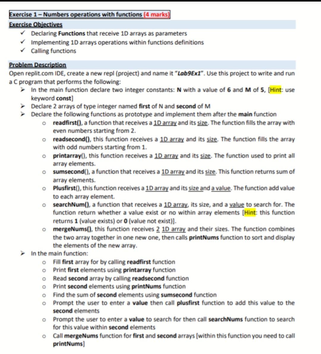 Solved Exercise 1 - Numbers operations with functions (4 | Chegg.com
