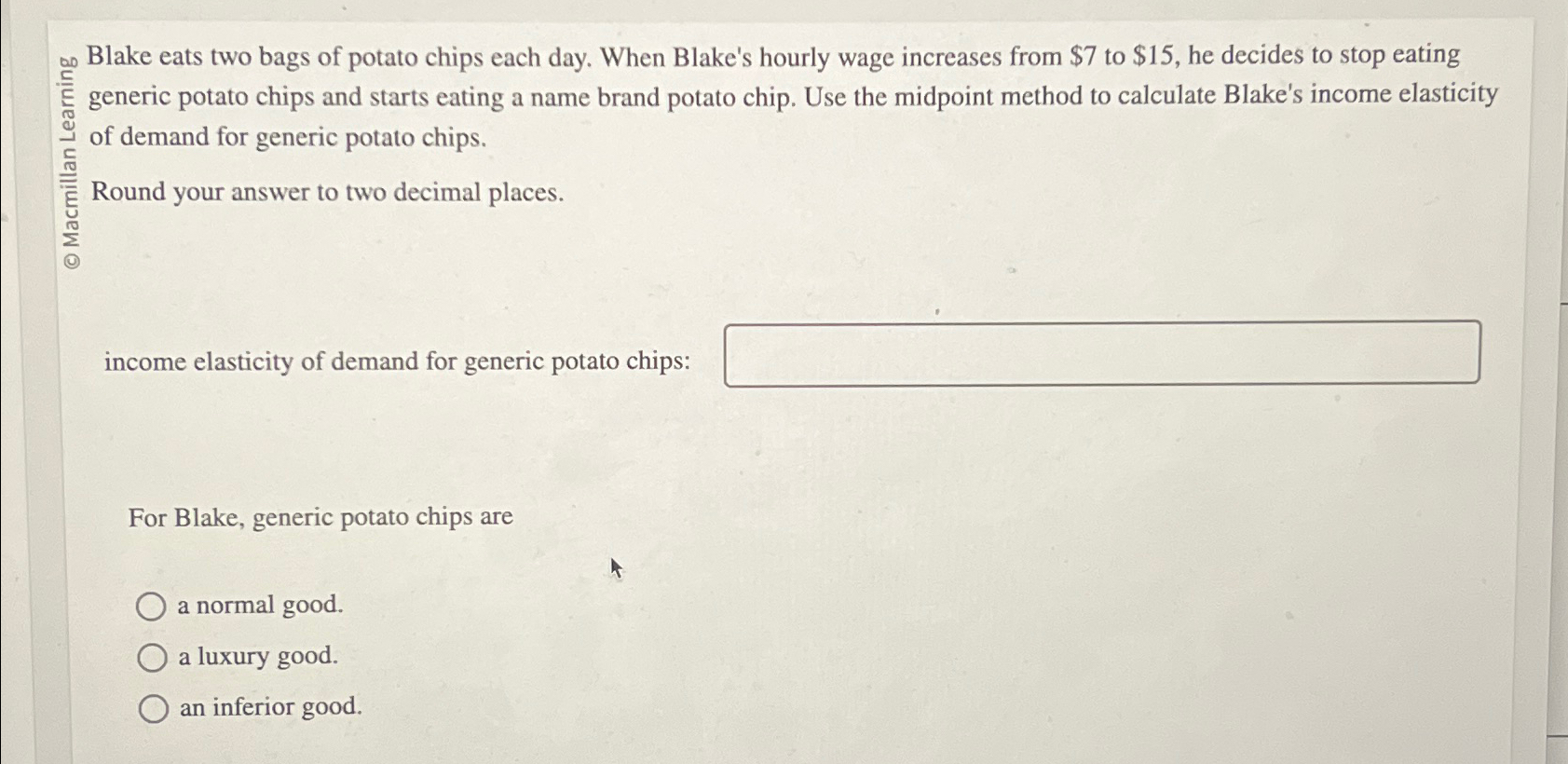 Solved ao Blake eats two bags of potato chips each day. When | Chegg.com