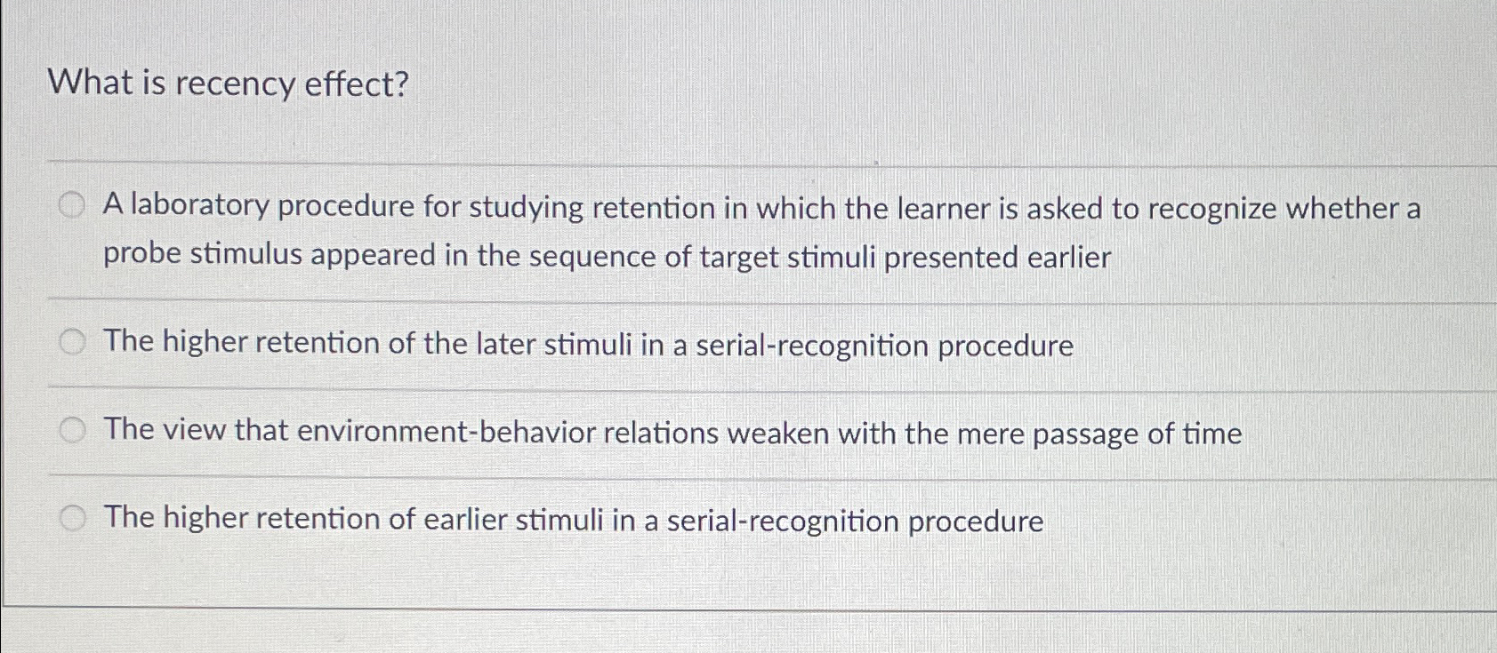 Solved What is recency effect?A laboratory procedure for | Chegg.com