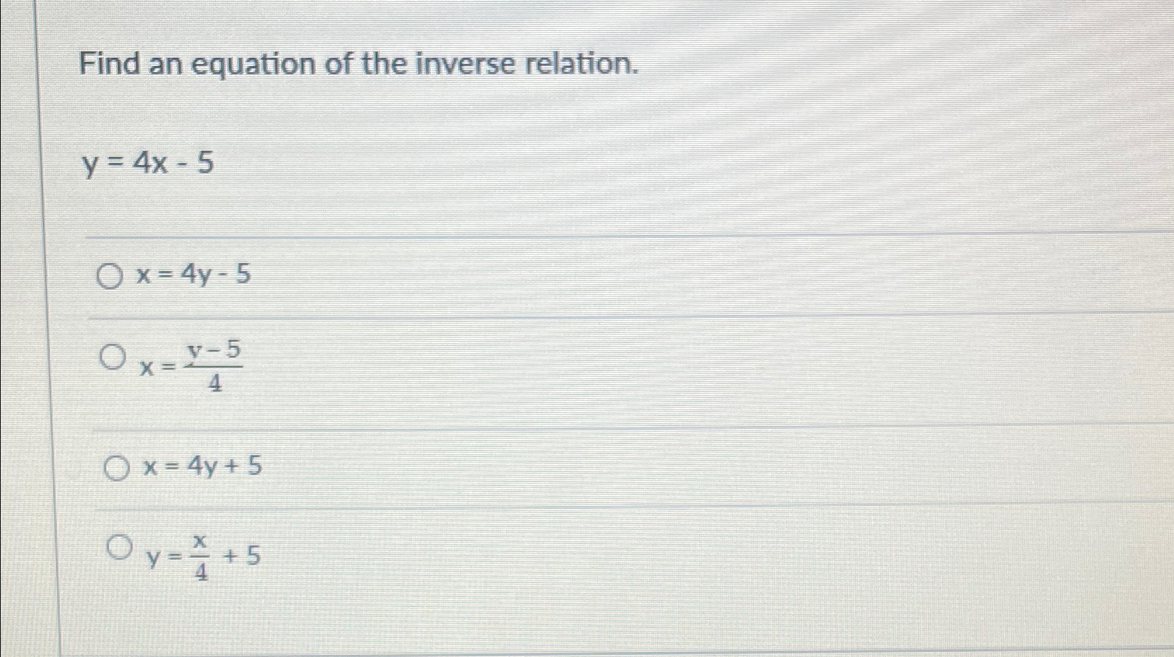 Solved Find an equation of the inverse | Chegg.com Solved Find an equation of the inverse | Chegg.com
