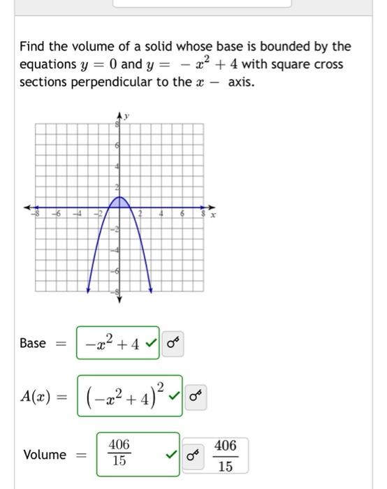 Solved Find the volume of a solid whose base is bounded by | Chegg.com