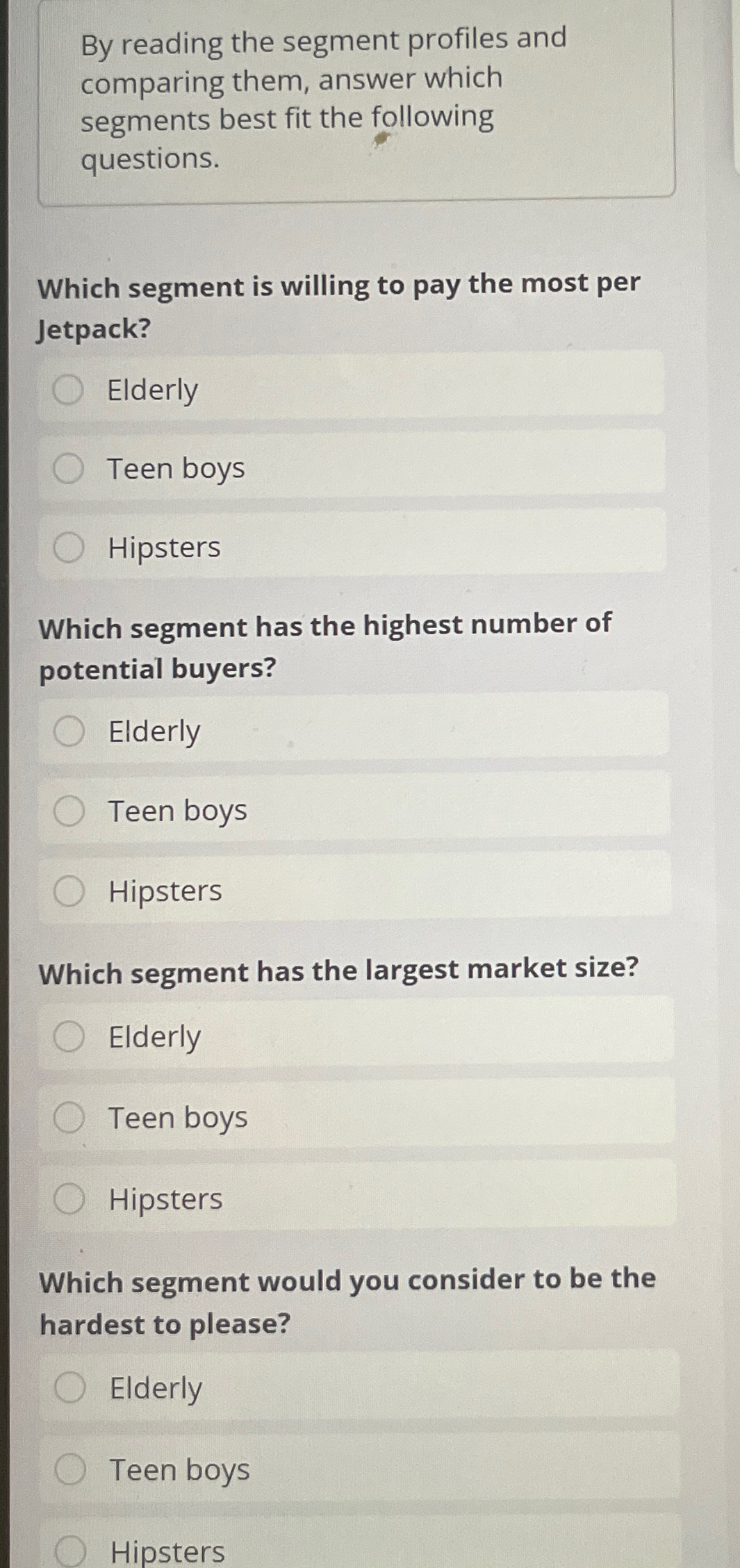 Solved By reading the segment profiles and comparing them, | Chegg.com