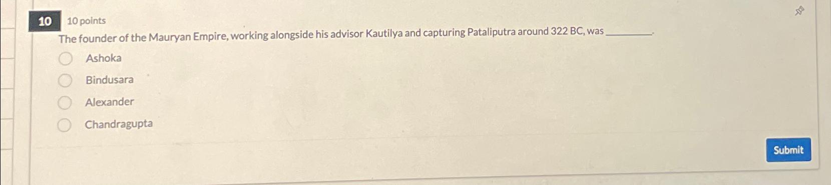 Solved 1010 ﻿pointsThe founder of the Mauryan Empire, | Chegg.com