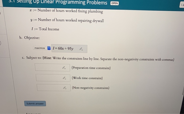 Solved 3 1 Setting Up Linear Programming Problems Open I Am