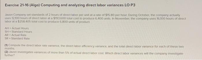 Solved Exercise 21-16 (Algo) Computing and analyzing direct | Chegg.com