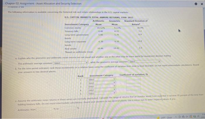 Chapter 02: Assignment Asset Allocation and Security | Chegg.com