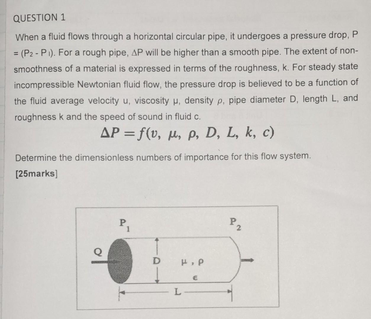 Solved QUESTION 1 When a fluid flows through a horizontal | Chegg.com