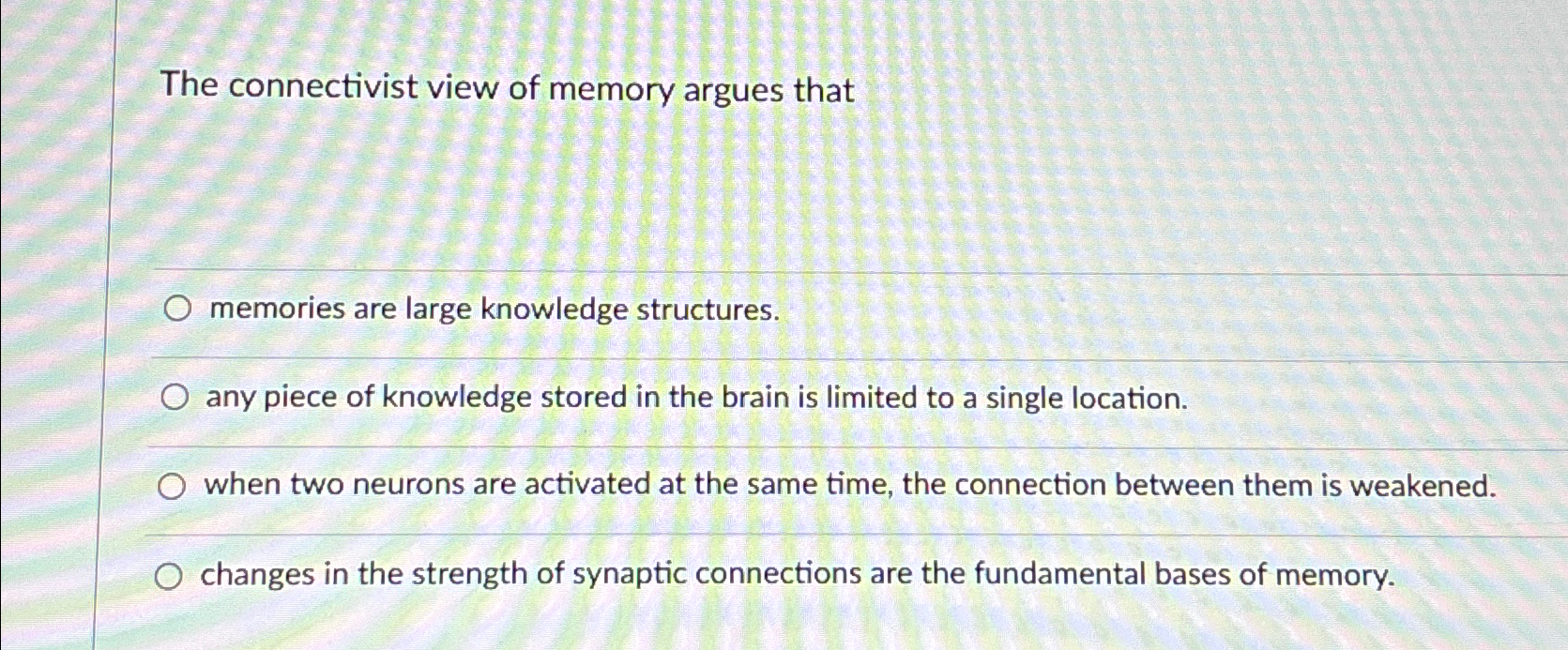 Solved The connectivist view of memory argues thatmemories | Chegg.com