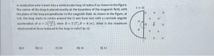 Solved A conducive wire is bent into a semicircular loop of | Chegg.com