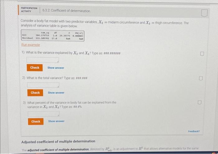 Solved Consider a body fat model with two predictor | Chegg.com