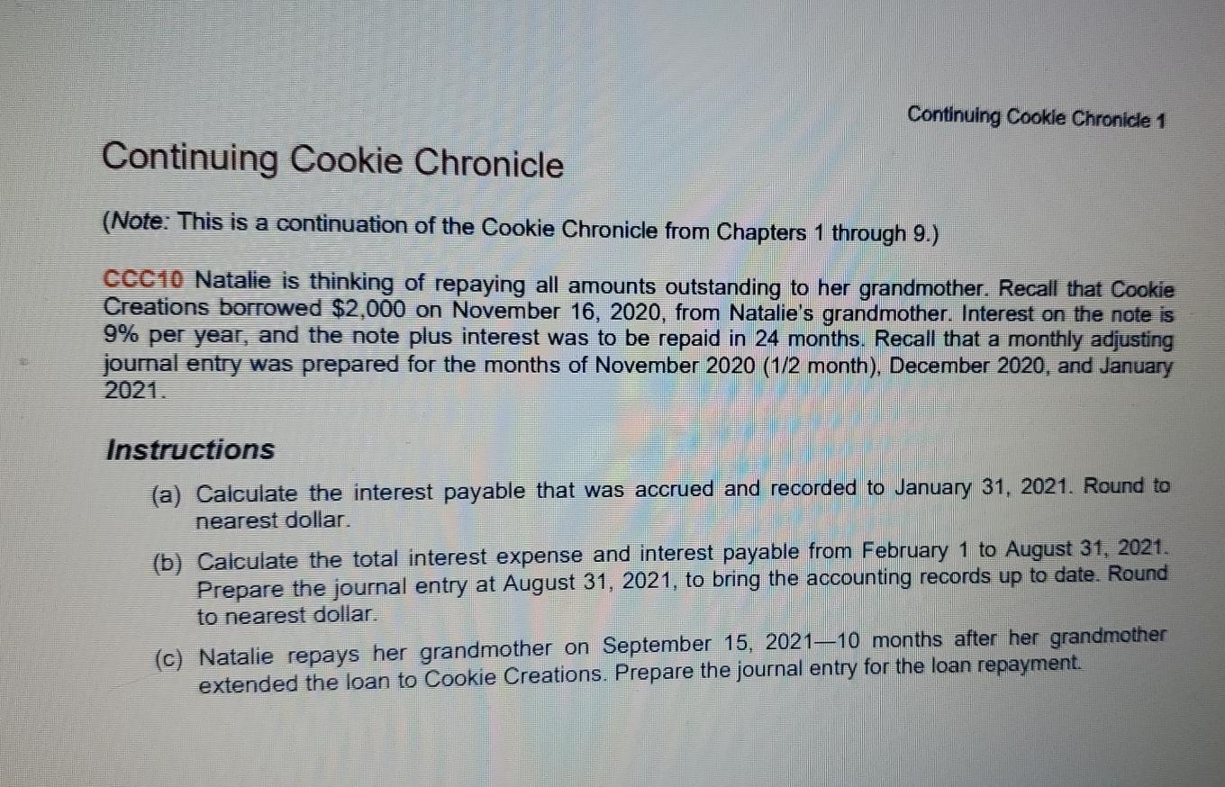 Solved Continuing Cookle Chronicle 1 Continuing Cookie | Chegg.com