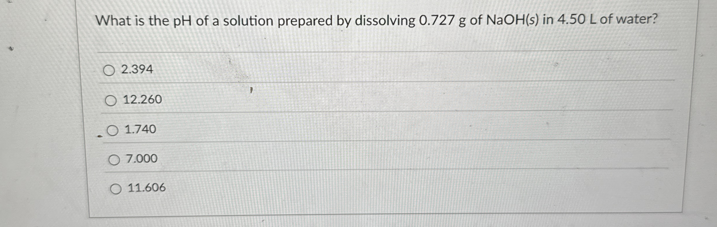 Solved What is the pH of a solution prepared by dissolving | Chegg.com
