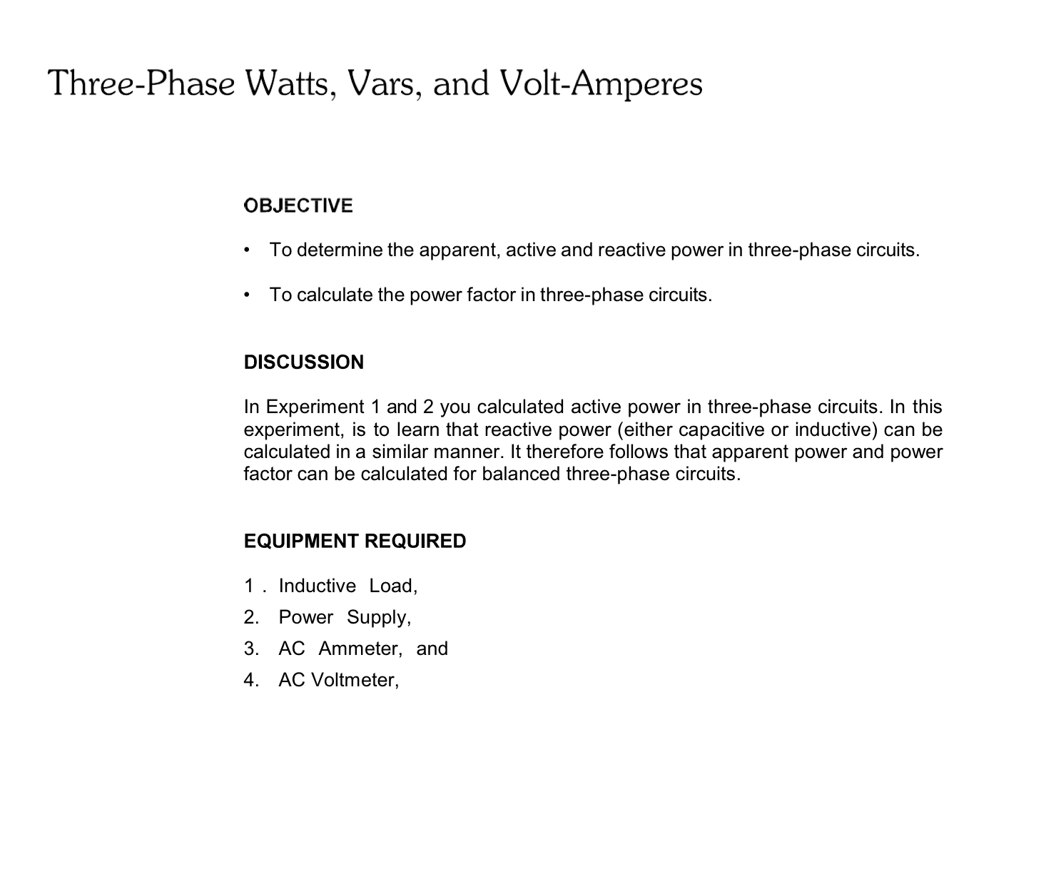 Solved Three-Phase Watts, Vars, and Volt-AmperesOBJECTIVETo | Chegg.com