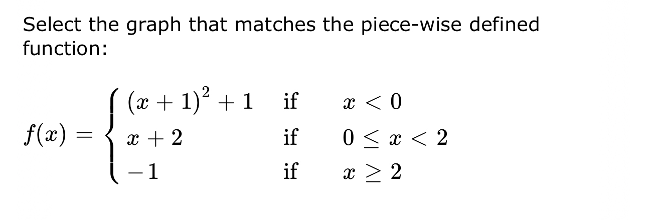 Solved Select the graph that matches the piece-wise defined | Chegg.com