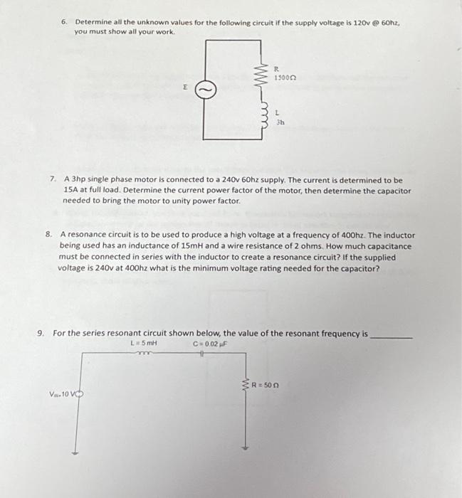 Solved 1. In a series RL circuit the supply voltage is 120v | Chegg.com
