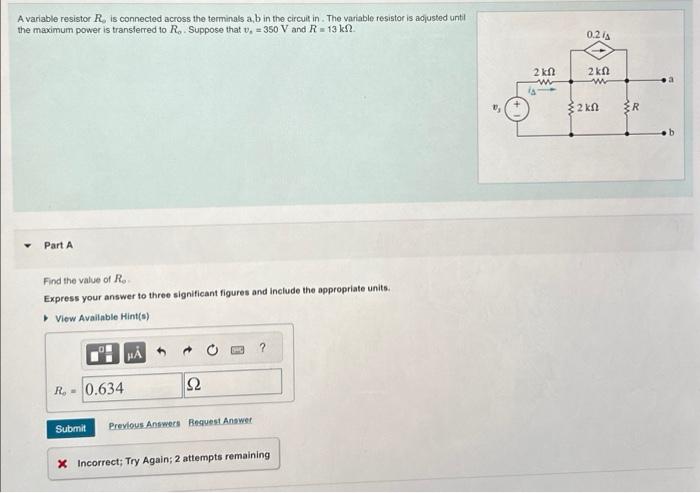 Solved A variable resistor R, is connected across the | Chegg.com