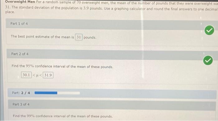 Solved Overweight Men For a random sample of 70 overweight | Chegg.com