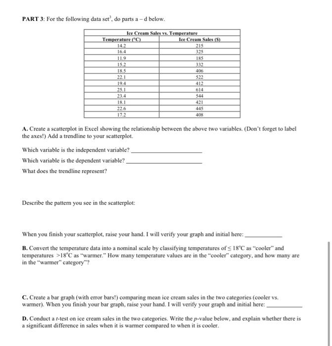 Solved PART 3: For the following data set", do parts a-d | Chegg.com