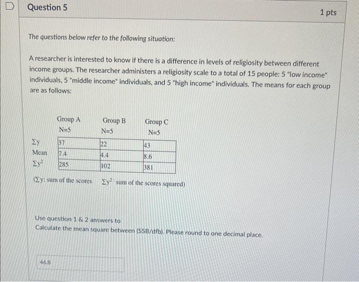 Solved Question The questions below refer to the following | Chegg.com