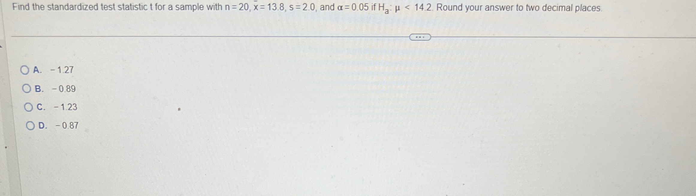 Solved Find The Standardized Test Statistic T ﻿for A Sample