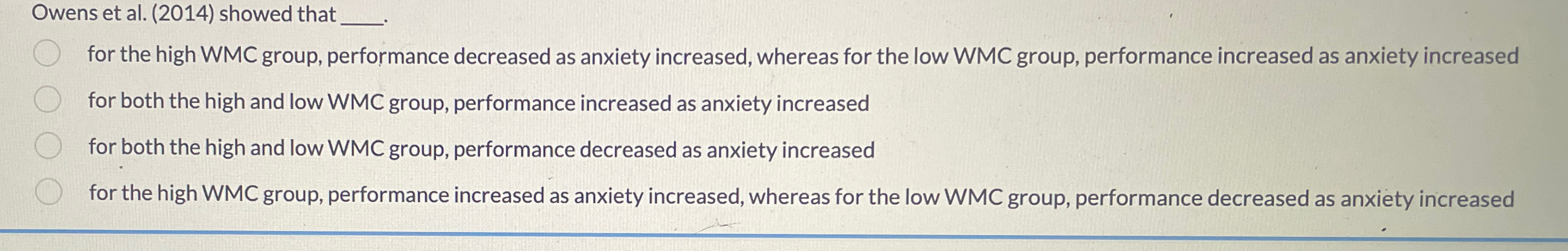 Solved Owens et al. (2014) ﻿showed that q, ﻿for the high WMC | Chegg.com