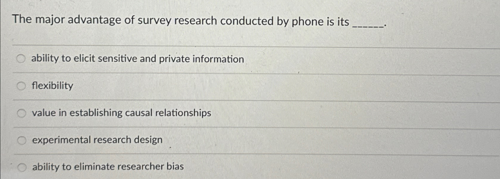 Solved The major advantage of survey research conducted by | Chegg.com